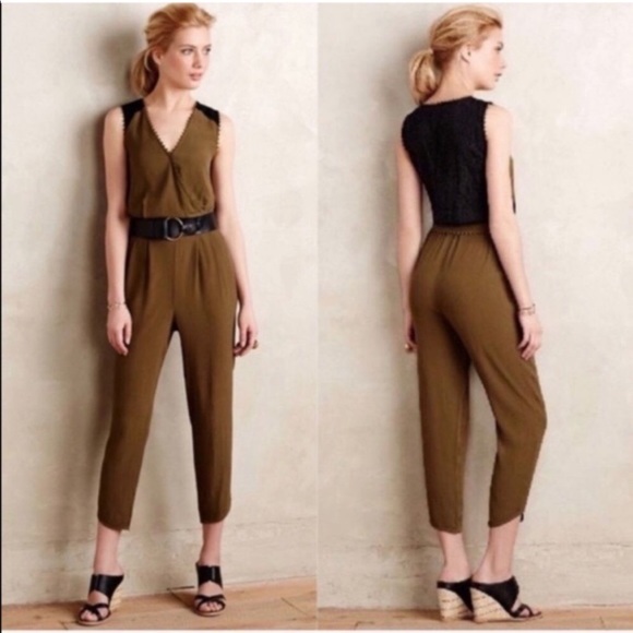 leifsdottir | Pants & Jumpsuits | Leifsdottir Olive Green Pantsuit With Black Lack Size 4 | Poshmark